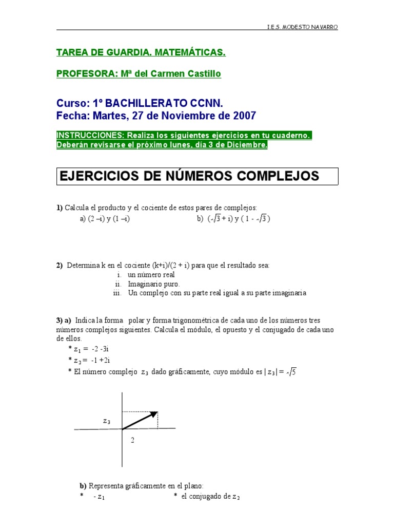Ejercicios de Números Complejos | PDF | Número complejo | Matemática ...