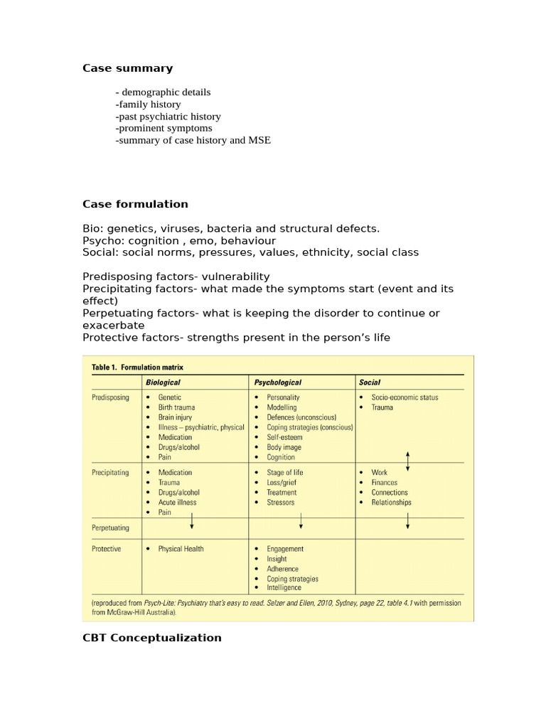 MCDS summary, formulation, treatment | PDF | Mental Disorder | Psychology