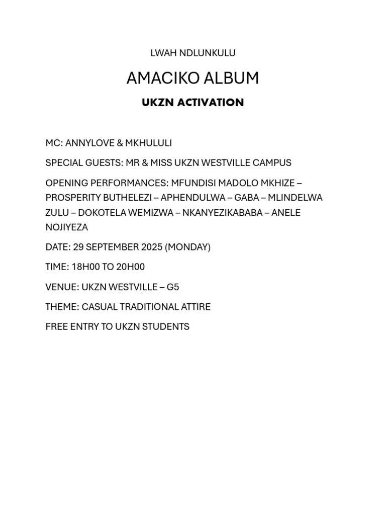 Ukzn Amaciko Album Activation - Poster Outline | PDF