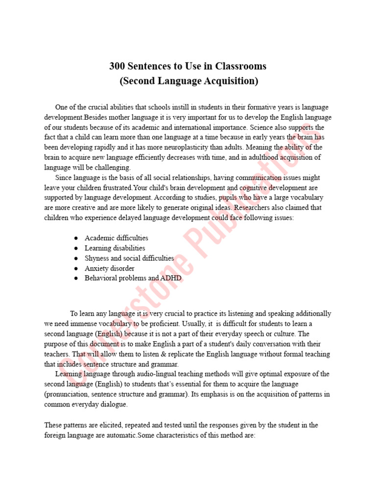 300 Sentences To Use in Classrooms | PDF | Second Language | Language ...
