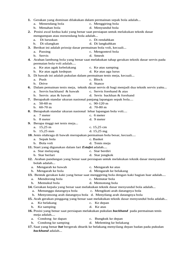 Contoh Soal Pjok Kelas 9 | PDF