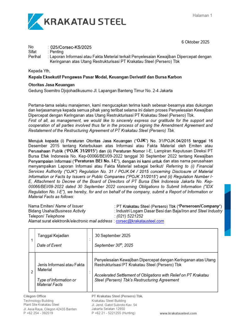 KRAS - Laporan Informasi Dan Fakta Material - 31965270 - Lamp1 | PDF