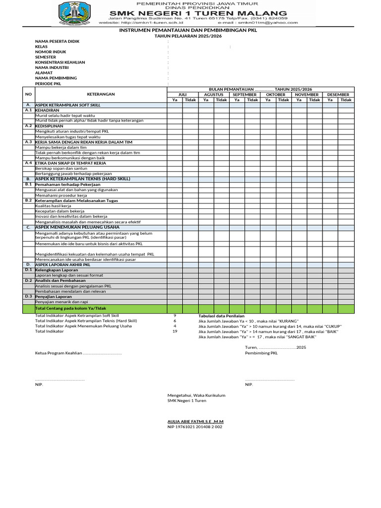 Panduan Pemantauan PKL 2025/2026 | PDF