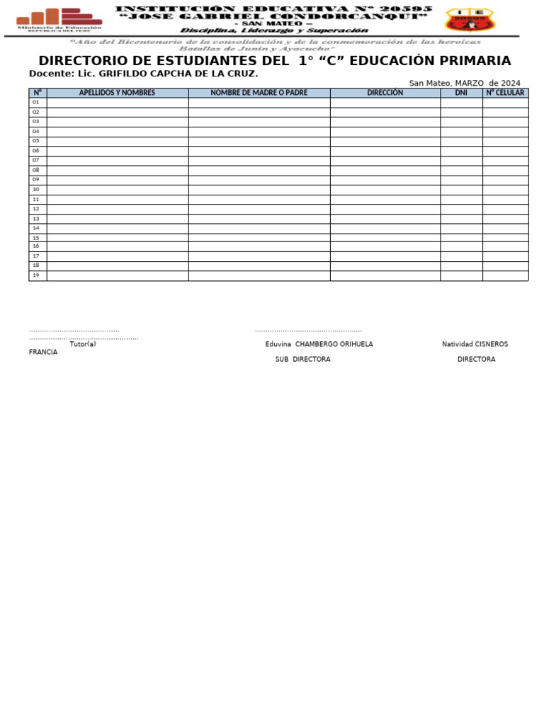 Directorio Estudiantes 1° "C" Primaria | PDF