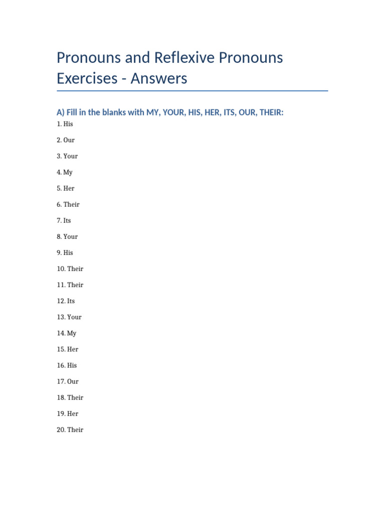 Pronouns Exercises Answers 2 | PDF