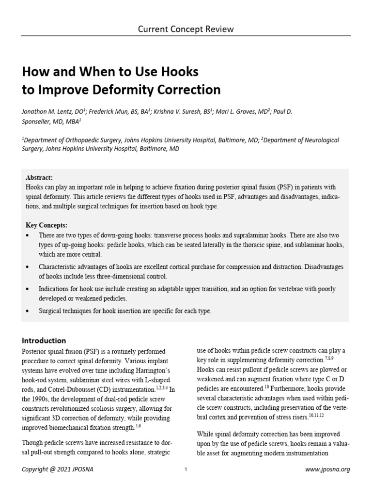 Using Hooks for Spinal Deformity Correction | PDF | Vertebra ...