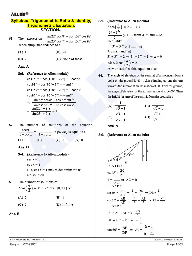 4 FC Class 11 Trigonometric | PDF | Trigonometric Functions | Functions And Mappings