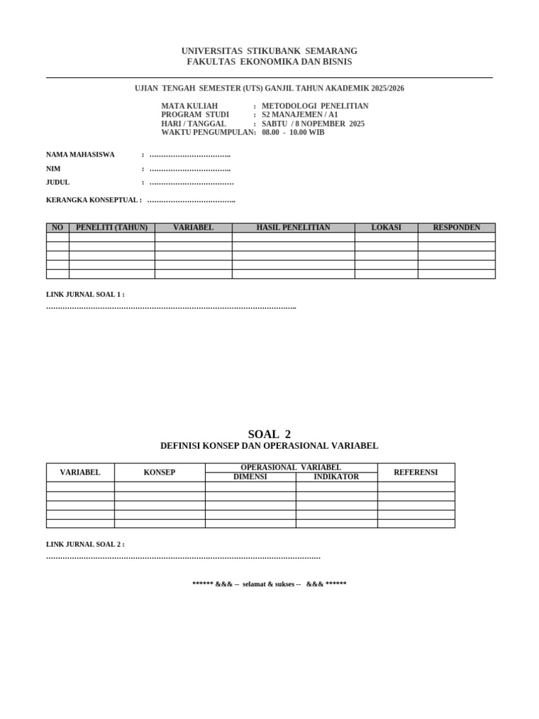 Soal Uts Metodologi Penelitian 2025 | PDF