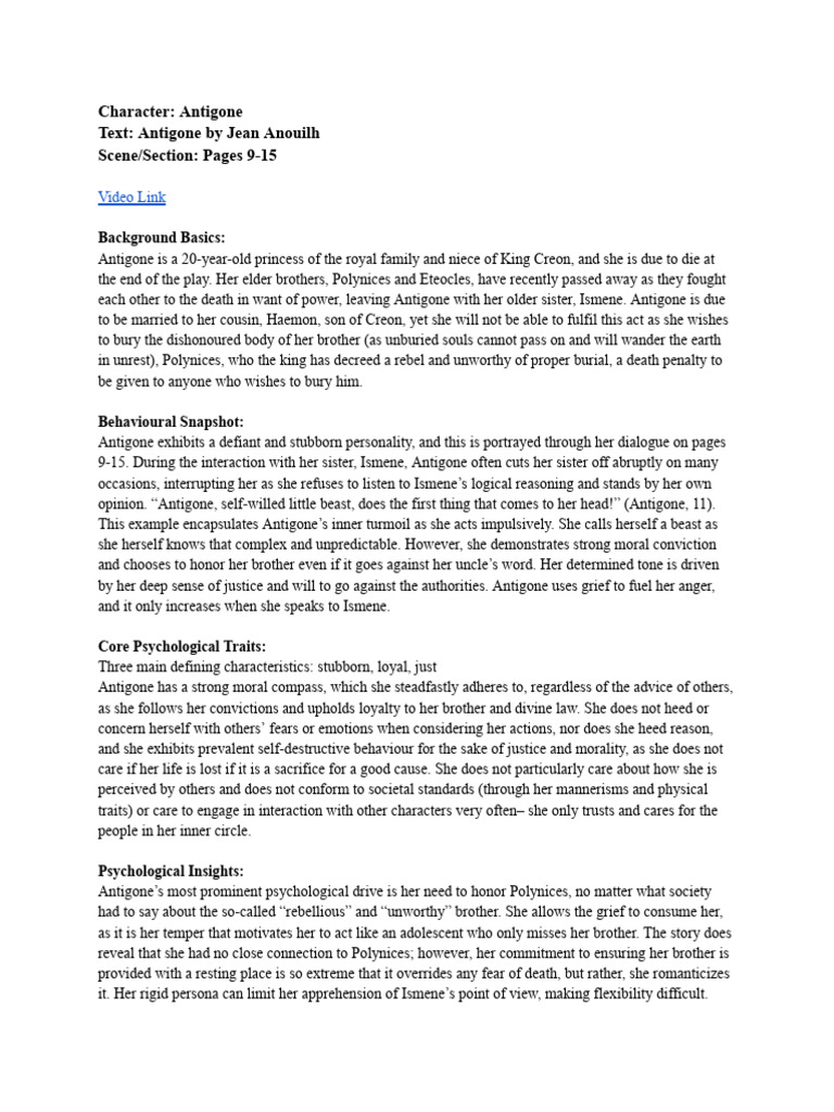 Antigone's Defiance and Moral Conviction | PDF | Psychology ...