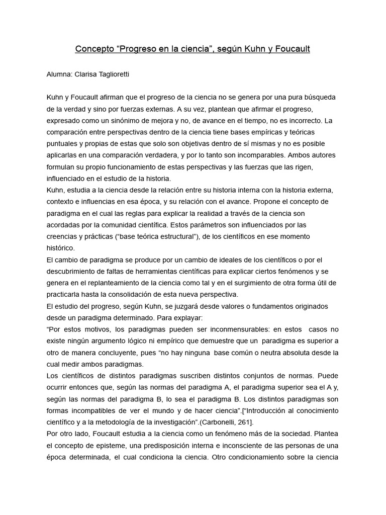 Concepto "Progreso en La Ciencia", Según Kuhn y Foucault | PDF ...