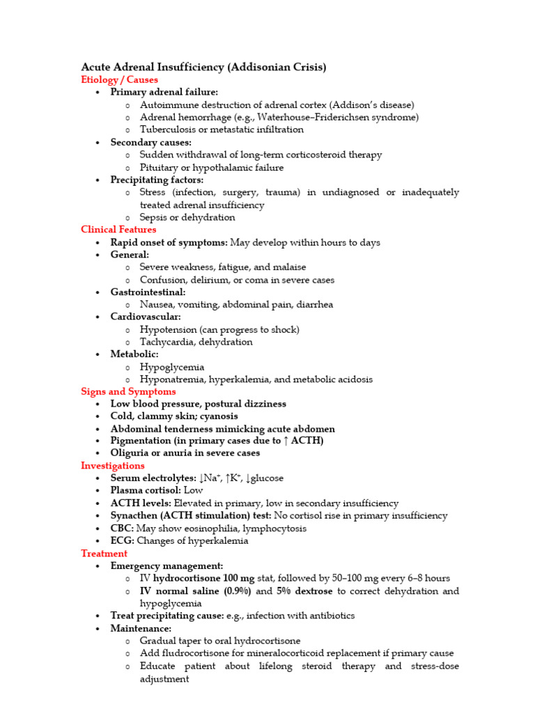 Acute Adrenal Insufficiency | PDF