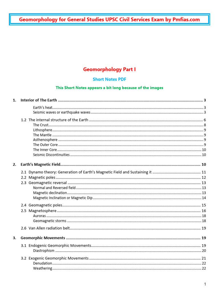 Geomorphology Study Notes for UPSC | PDF | Plate Tectonics | Weathering