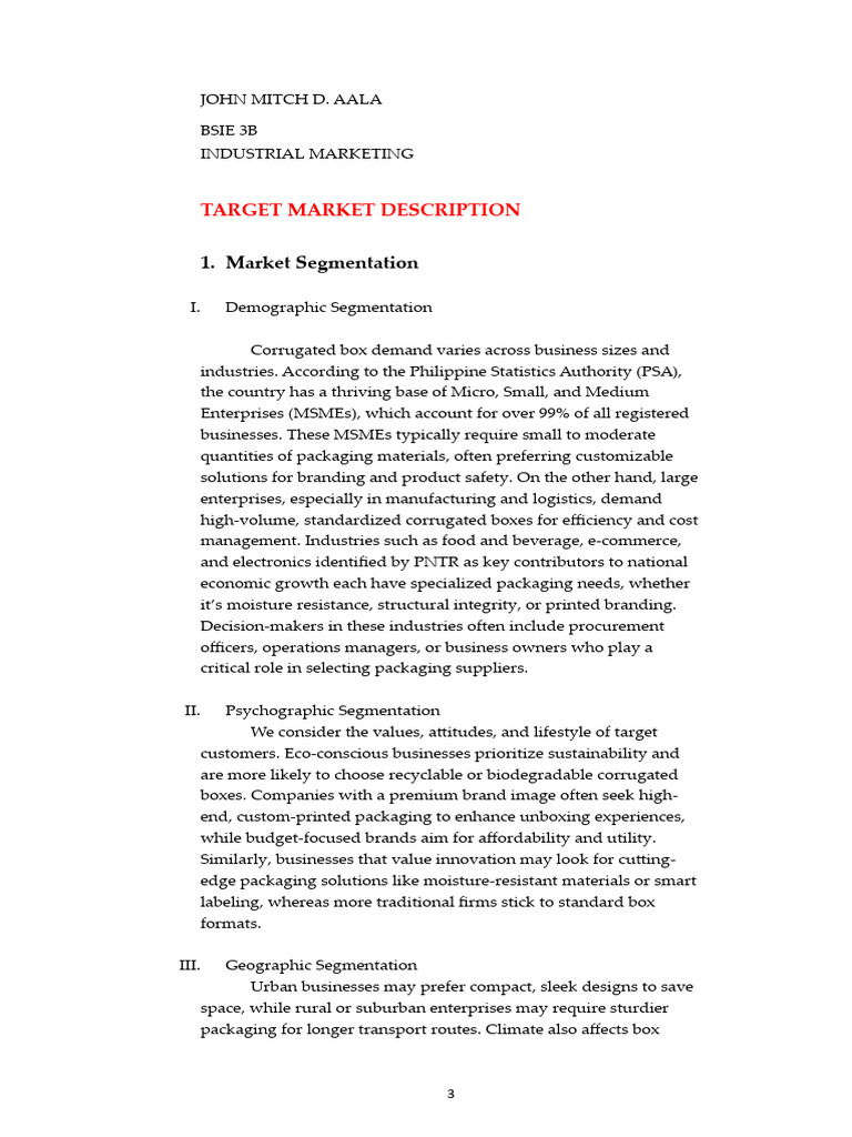 TARGET MARKET DESCRIPTION | PDF | Market Segmentation | Retail