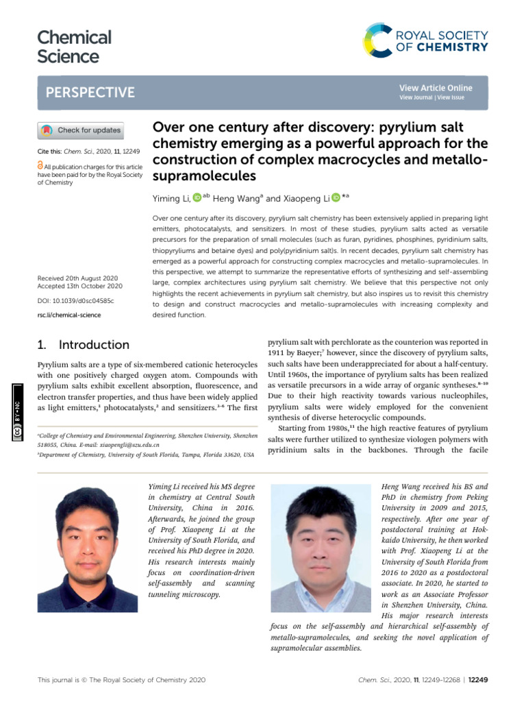 Pyrylium Salt Chemistry for Macrocycles | PDF | Polymers | Salt (Chemistry)