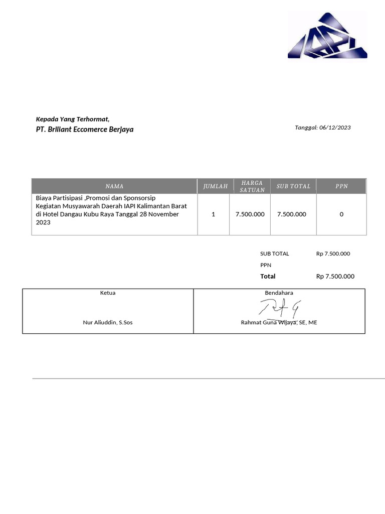 Invoice PT Berilian Nov 2023 | PDF