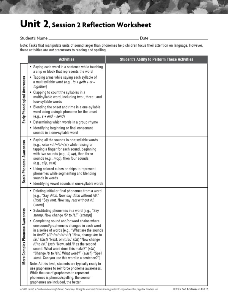 Unit 2 Session 2 Reflection Worksheet | PDF | Syllable | Word