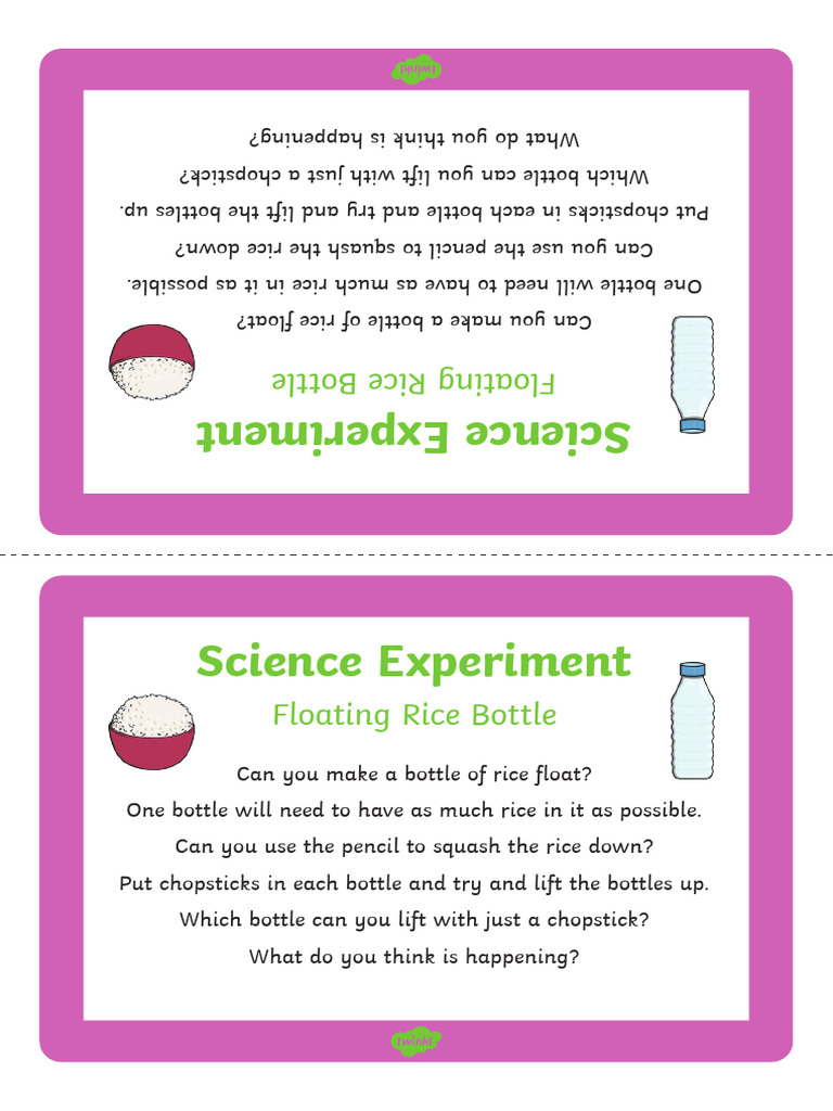 Floating Rice Bottle Science Experiment Prompt Card | PDF