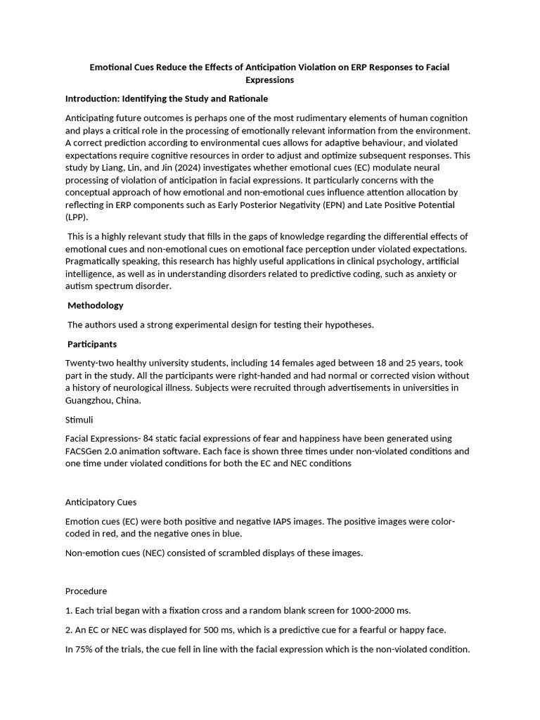 Emotional Cues Reduce The Effects of Anticipation Violation On ERP ...