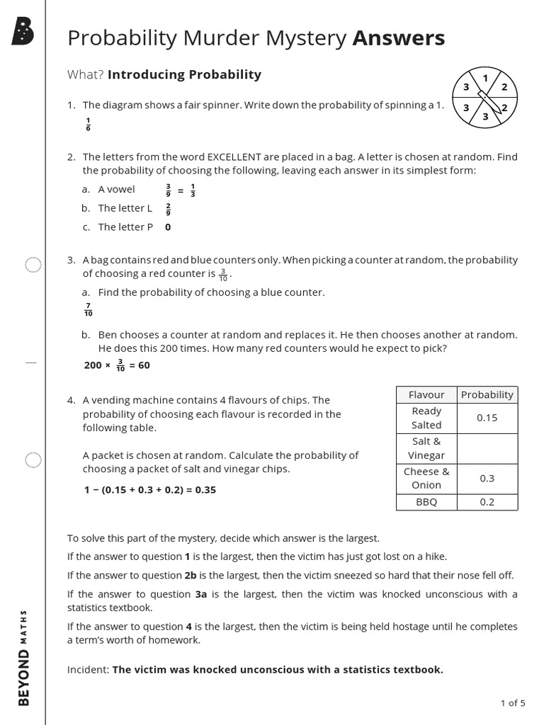 Probability Murder Mystery Answers | PDF