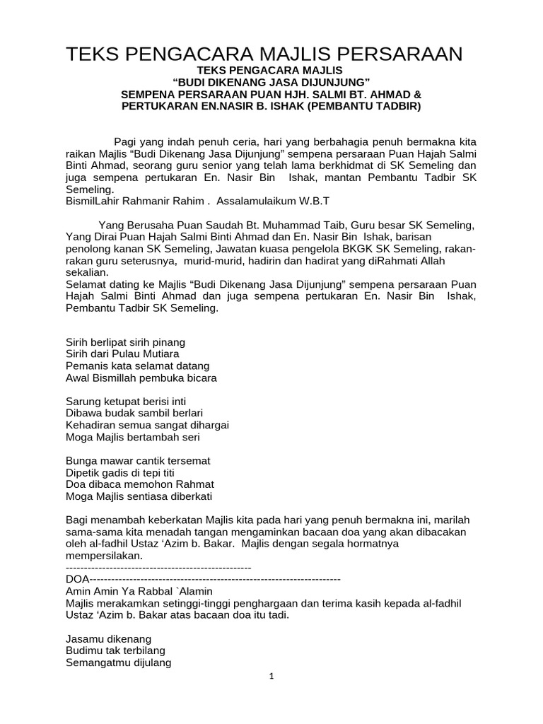 Contoh Skrip Majlis Persaraan | PDF