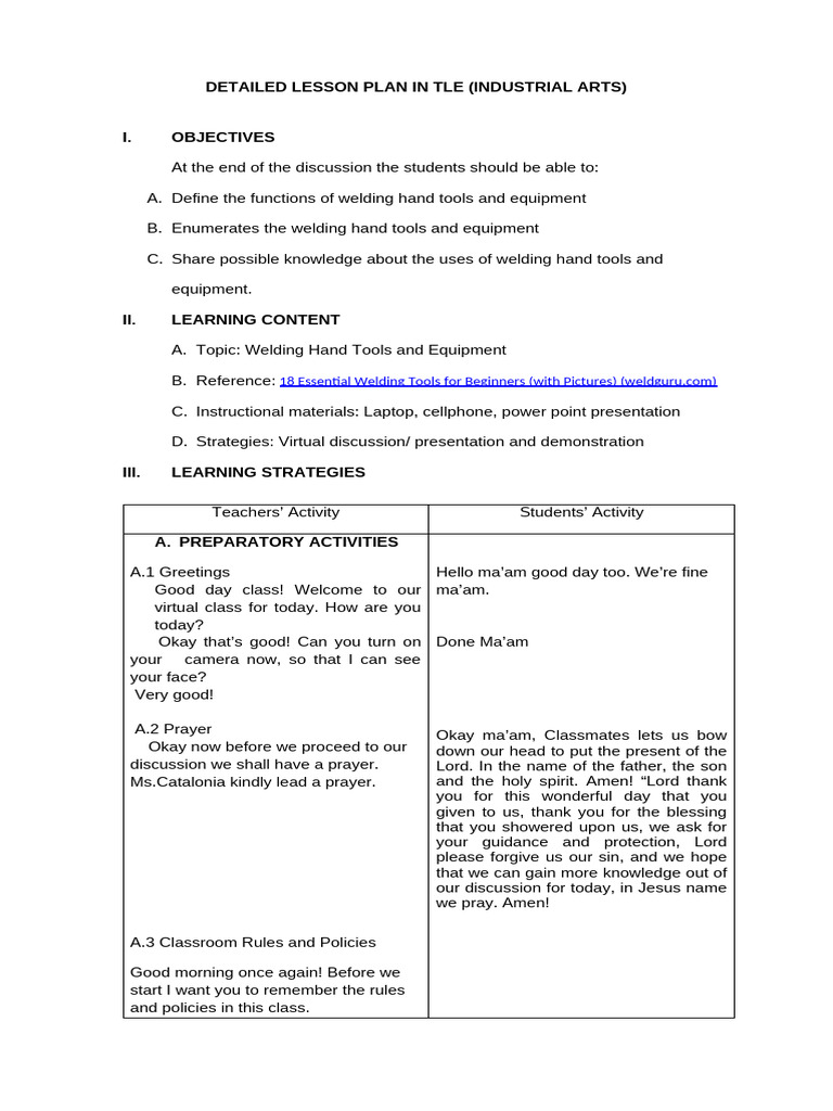 Welding Tools and Equipment Lesson Plan | PDF | Welding | Construction