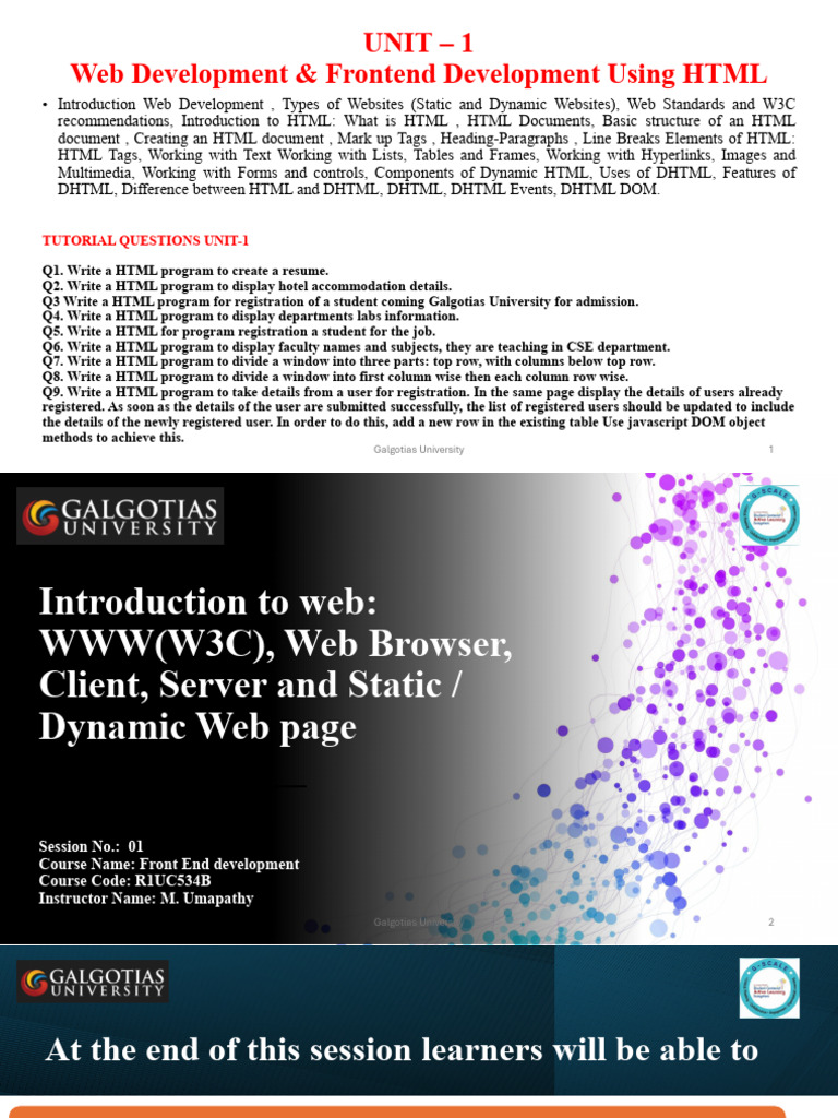 Unit - 1 Sessions Ppt | PDF | World Wide Web | Internet & Web