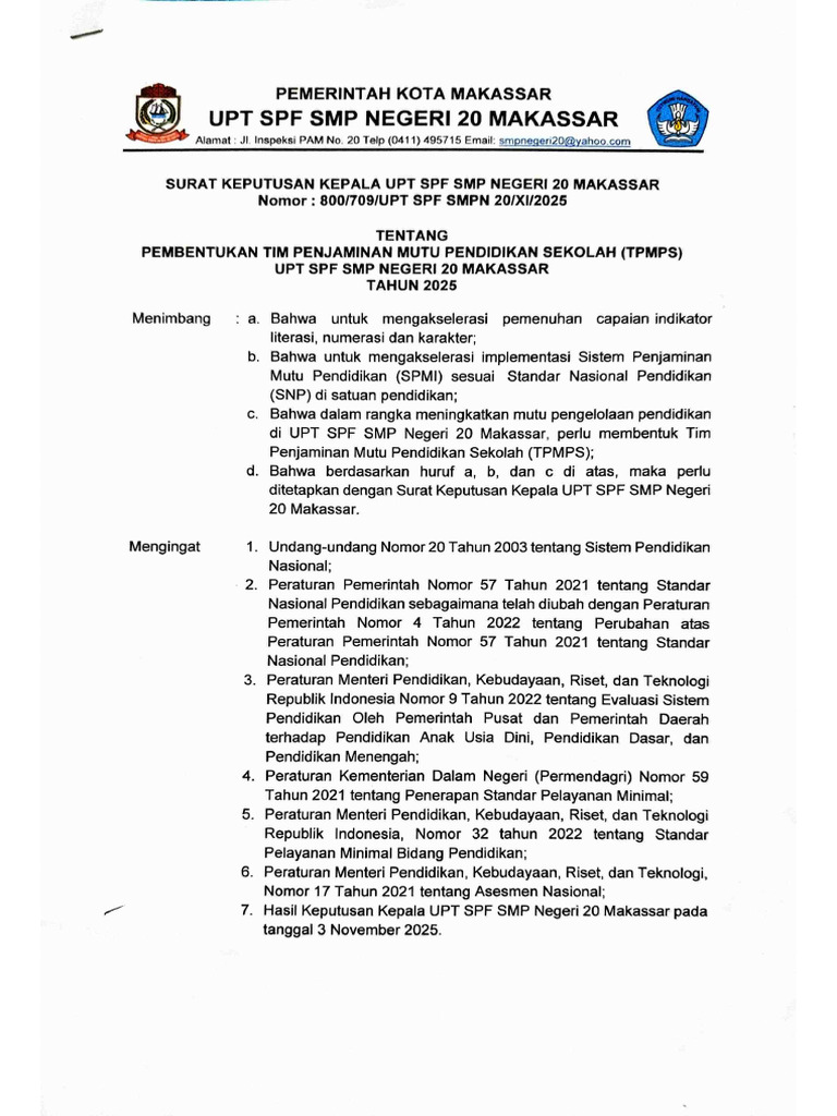 SK Tpmps Smpn20 Makassar | PDF