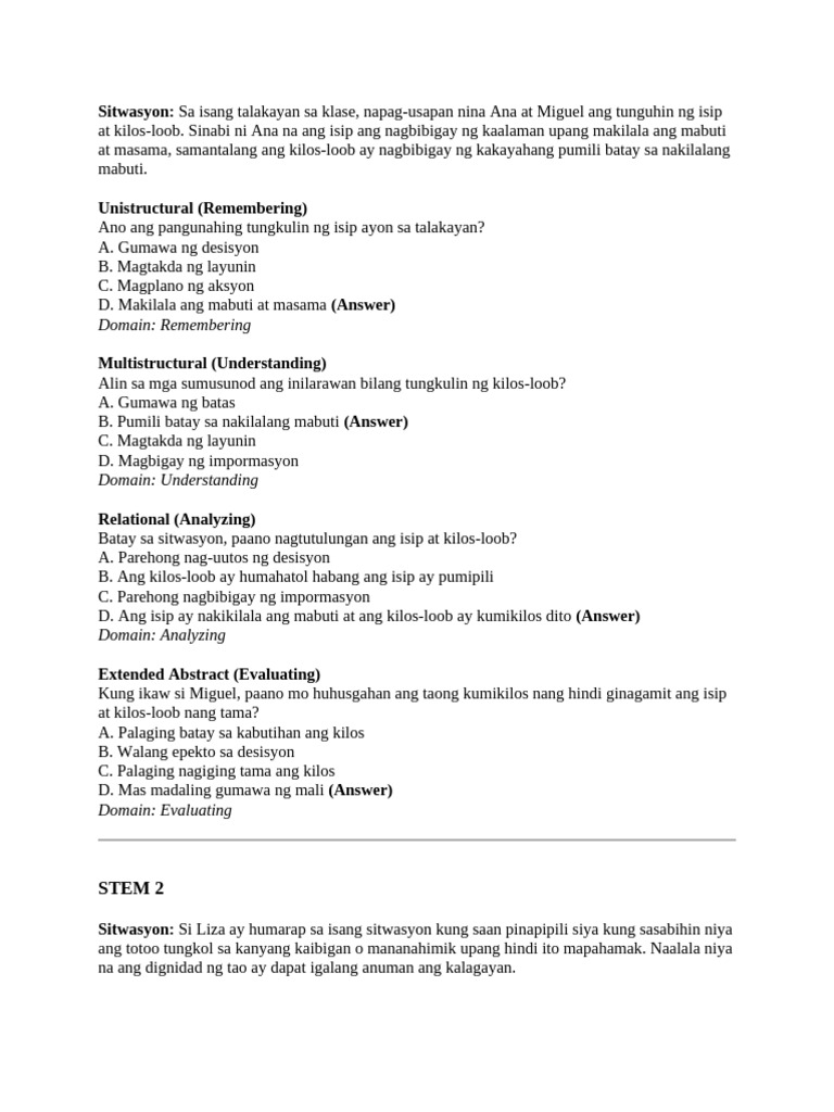 Esp 7 q1 TQ Answer Key | PDF