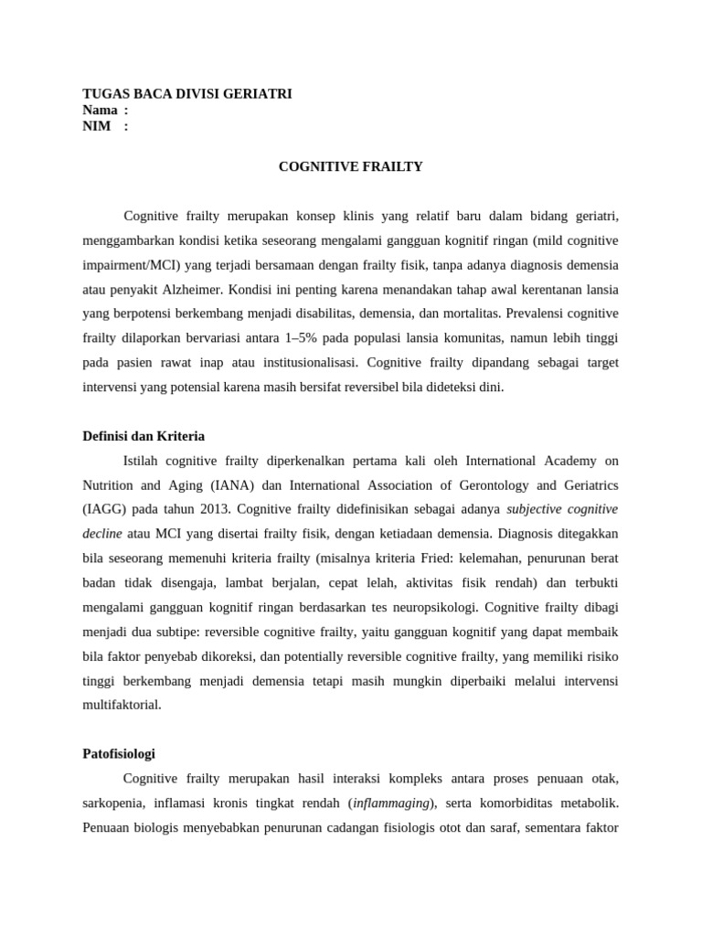 Cognitive Frailty | PDF
