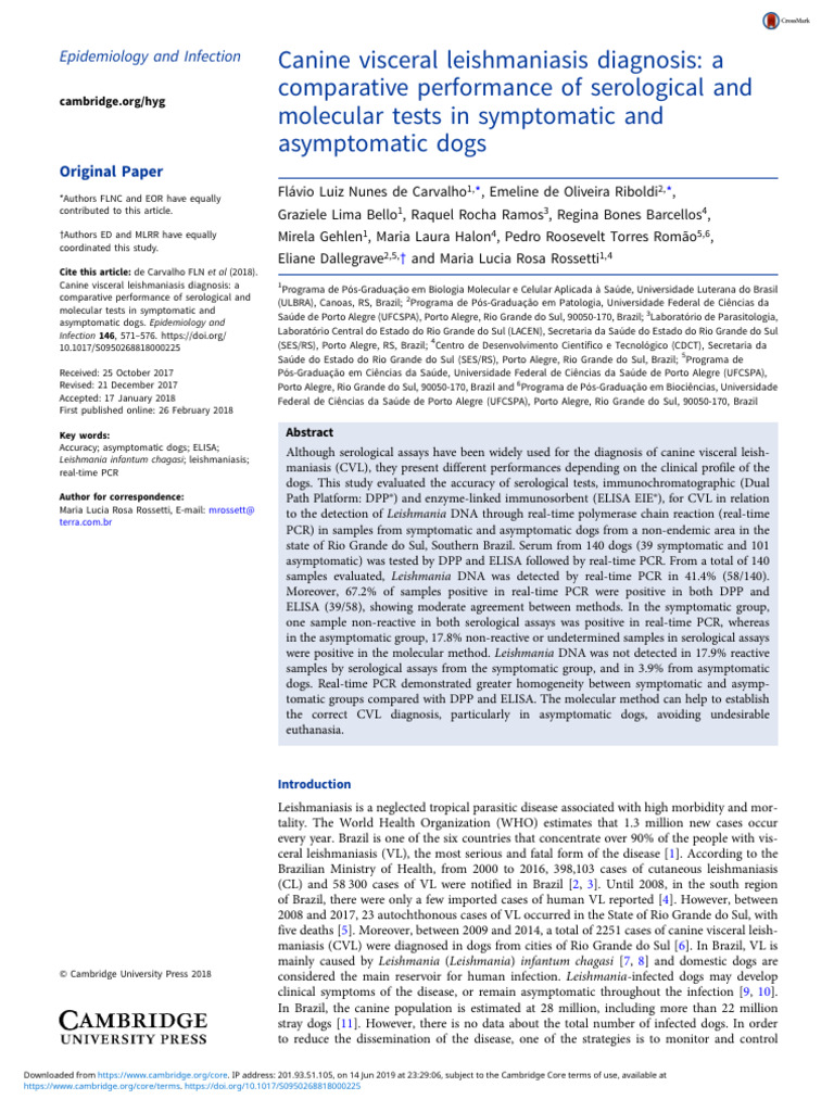 Canine Leishmaniasis Test Comparison | PDF | Polymerase Chain Reaction ...