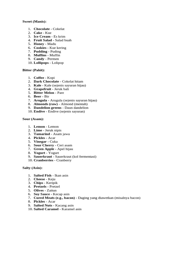 Food Based On The Taste | PDF