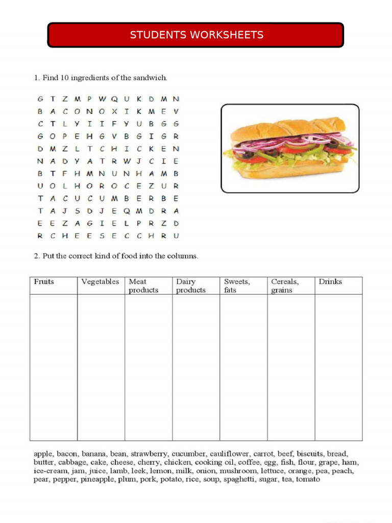 Food Worksheet | PDF