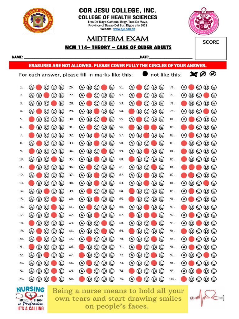 NCM 114 - Theory - Care of Older Adults Answer Key | PDF