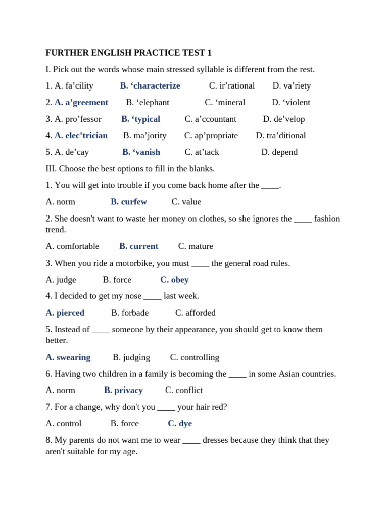 Further English Practice Test 1 | PDF