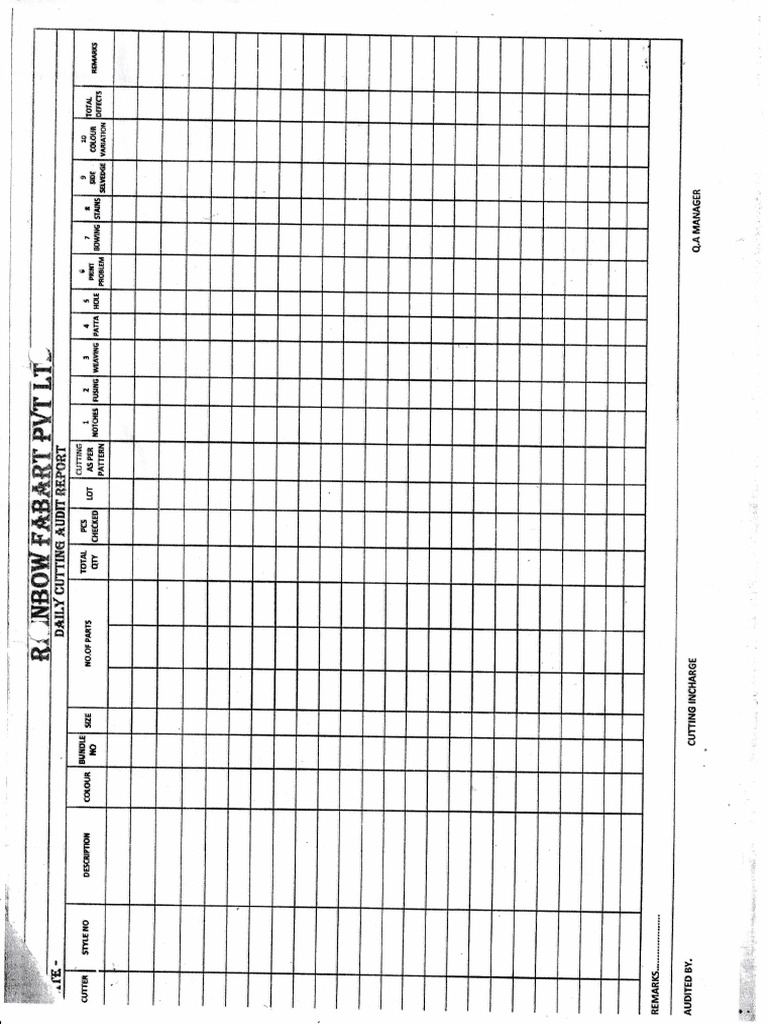 Daily Cutting Audit Report | PDF