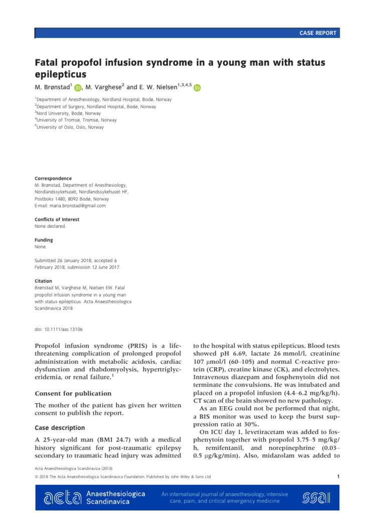 2018 Fatal Propofol Infusion Syndrome in Young Man With Status ...