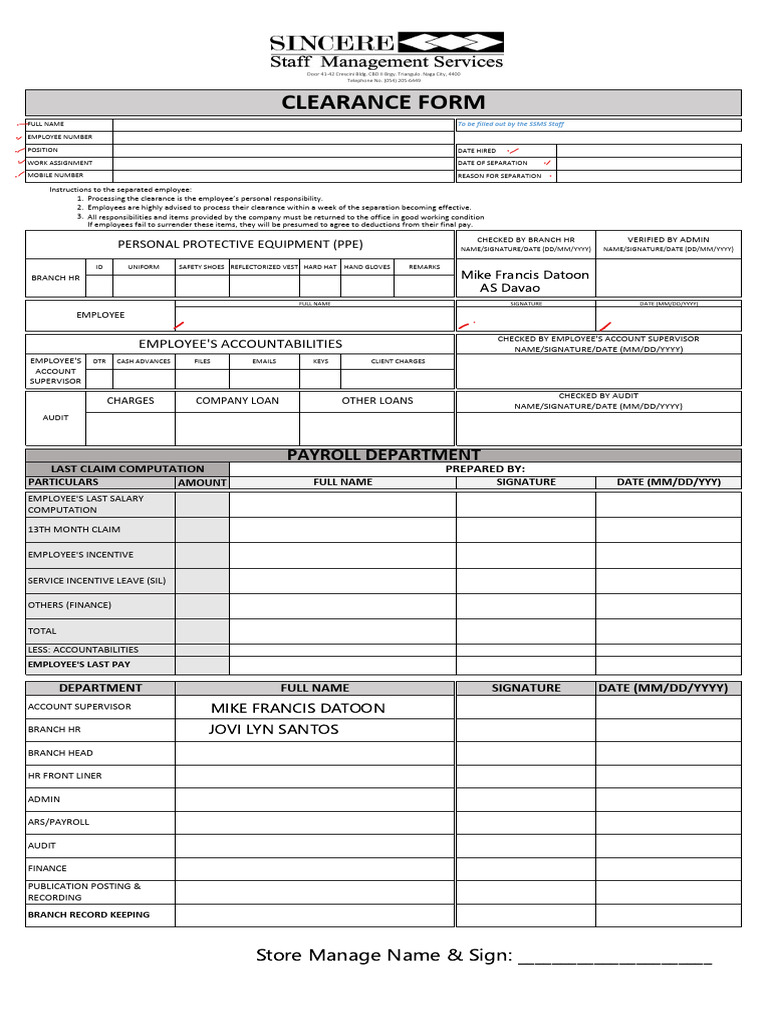 SSMS Deployed Clearance Form v.2023 | PDF | Business | Labor Relations