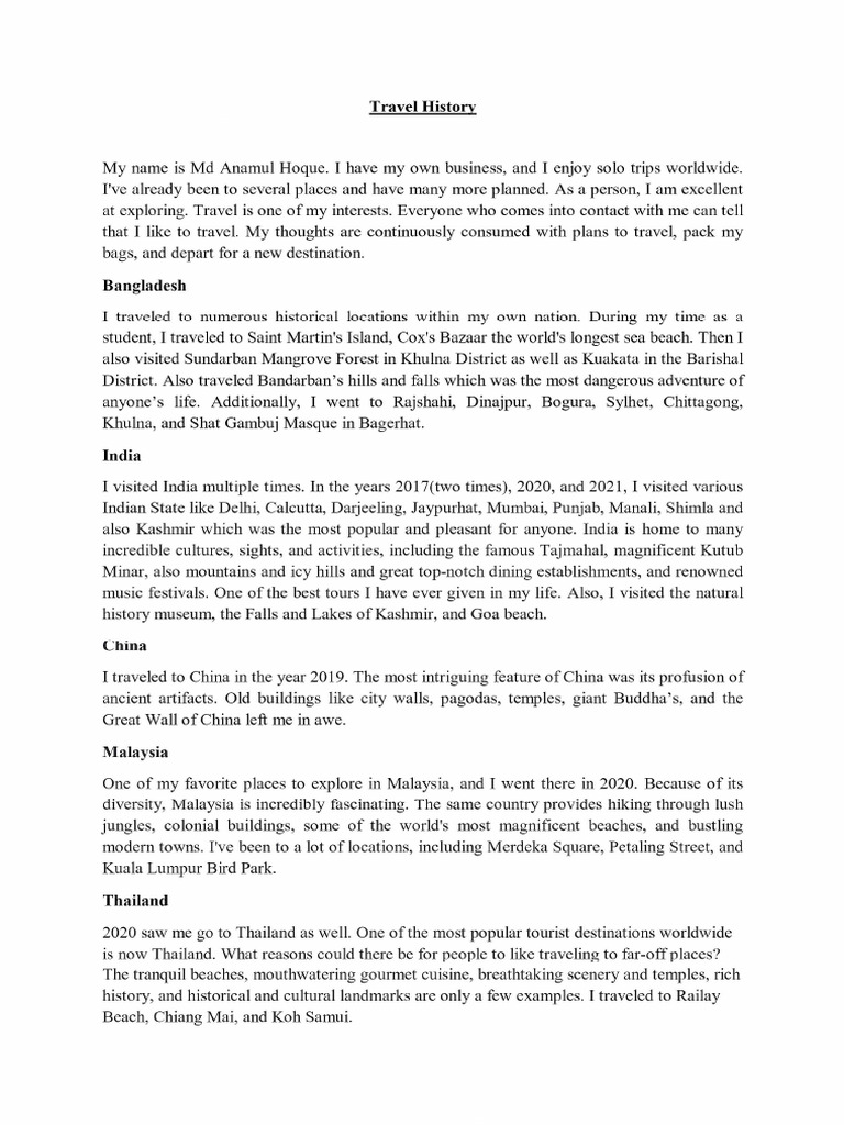 Travel History | PDF