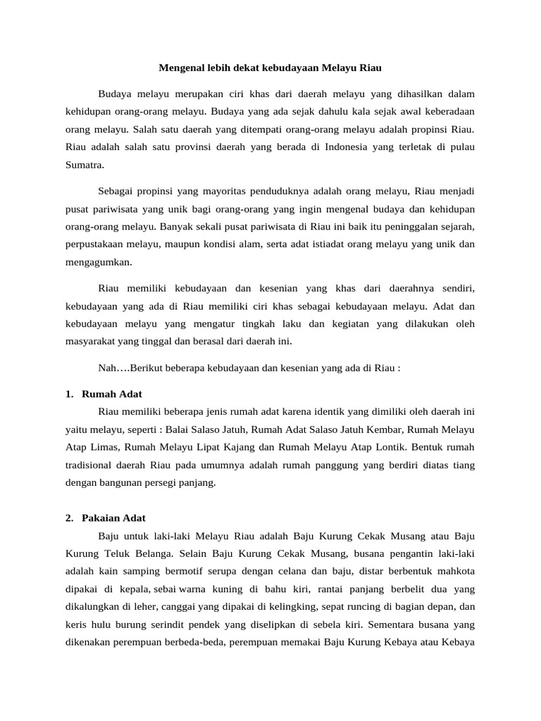 Kebudayaan Melayu Riau: Tradisi dan Seni | PDF