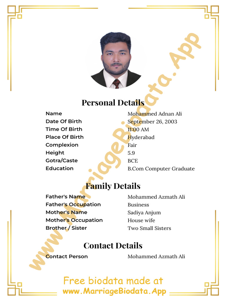 Personal Profile of Mohammed Adnan Ali | PDF