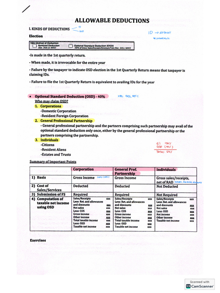 Allowable Deductions | PDF