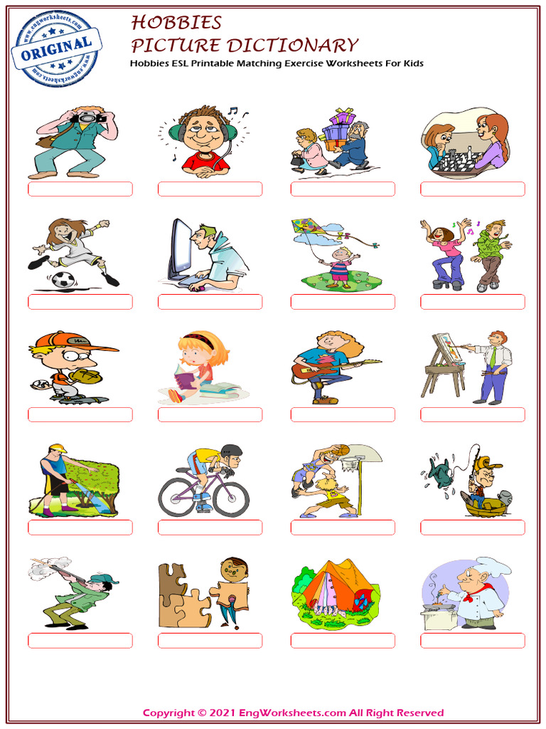Hobbies Esl Printable Matching Exercise Worksheets For Kids 1461 | PDF