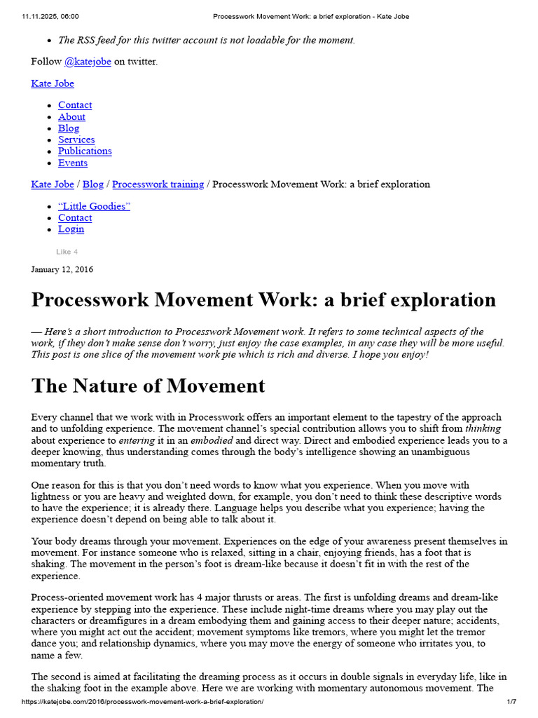 Processwork Movement Work - A Brief Exploration - Kate Jobe | PDF ...