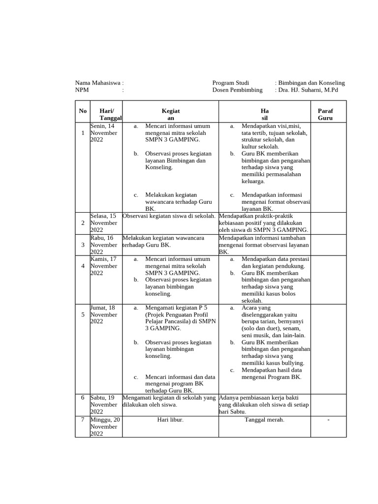 Contoh Log Book Harian 1 | PDF