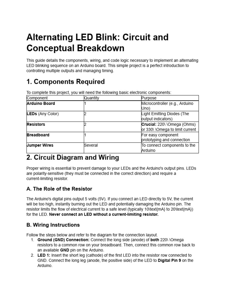 Alternating LED Blink- Circuit and Conceptual Brea... | PDF | Arduino | Resistor