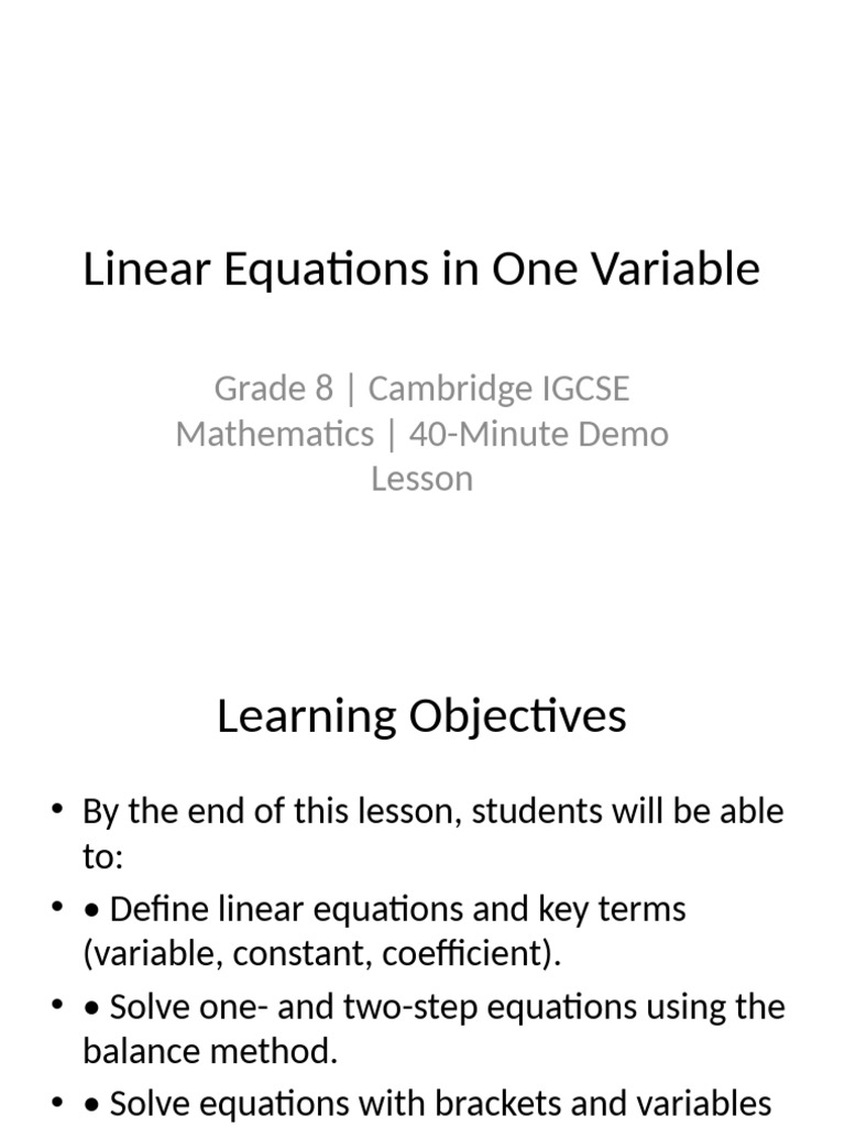 Solving Linear Equations: Grade 8 Guide | PDF