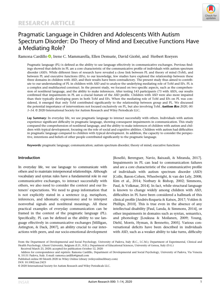 Pragmatic Language in Children and Adolescents With Autism Spectrum ...