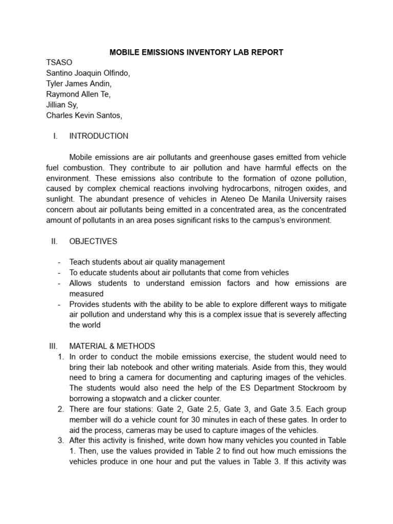 Mobile Emissions Inventory Lab Report | PDF | Air Pollution ...