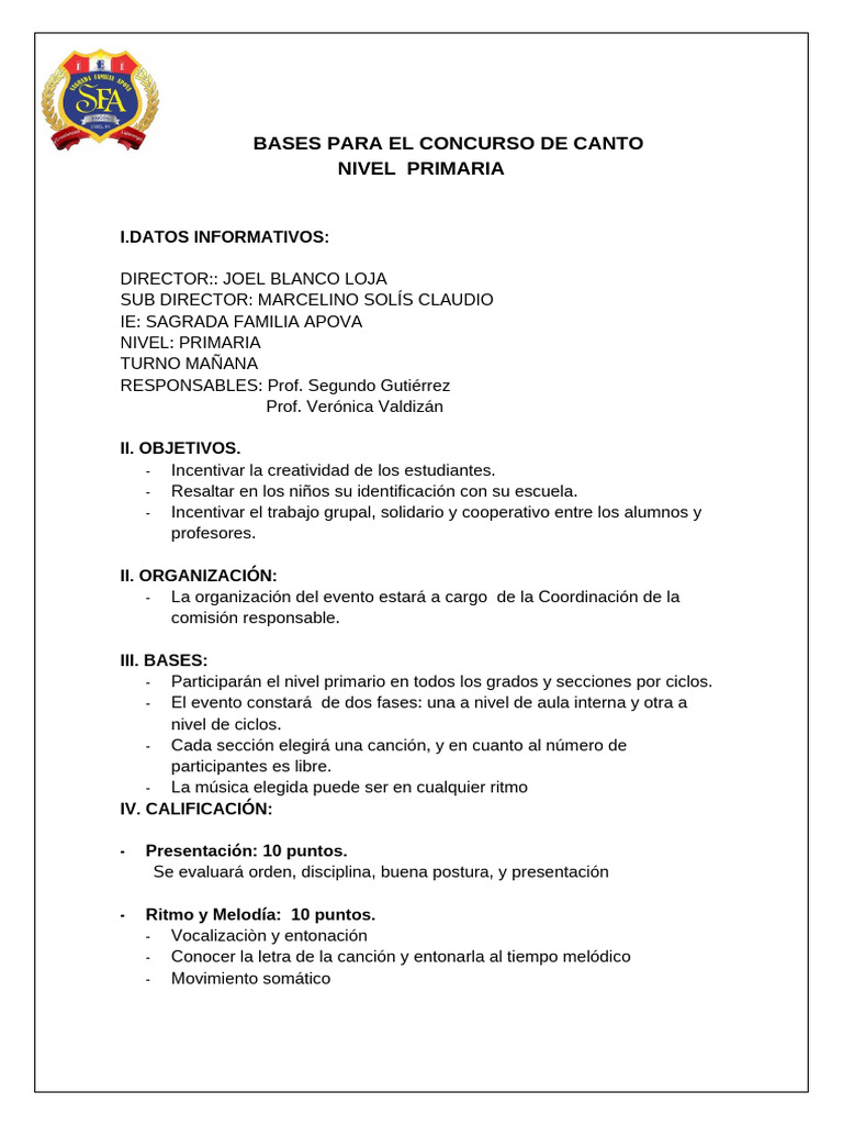 Bases para El Concurso de Canto | PDF