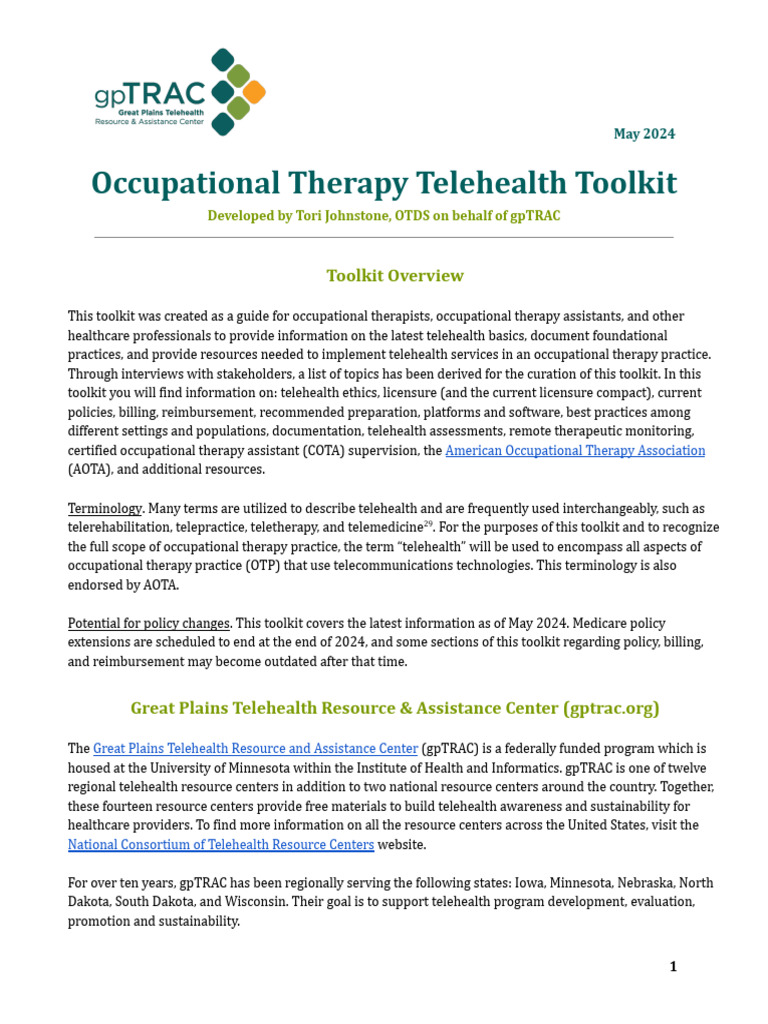 OT-Telehealth-Toolkit-1 | PDF | Occupational Therapy | Caregiver